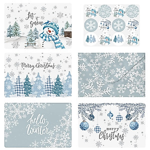 Artoid Mode 36 Pack Merry Christmas Thank You Cards Snowflake Snowman Xmas Tree Greeting Cards Gift With Envelope Sticker Blank Note Cards for Birthday Wedding Baby Shower Bridal Shower, 4 x 6 Inch
