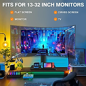 Single Monitor Stand VESA Mount for 13-32 Inch Screens, Free-Standing Monitor Riser with Swivel Tilt Rotation Height Adjustable, VESA Monitor Mount up to 44lbs, VESA 75x75，100x100mm