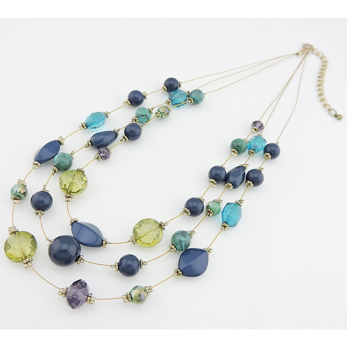 Coiris 3 Layers Illusion Wire Beaded Statement 19.5" Necklace for Women (N0005)