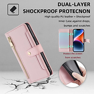 Arseaiy Wallet Case for Huawei Y5Ⅱ/CUN/U29/Play 5/Honor 5A/Y6 Elite Flip Phone Case with Crossbody Strap Magnetic Handbag Zipper Pocket PU Leather Shockproof with Kickstand Phone Shell Pink