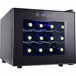 Wine Cooler Refrigerator 12 Bottle Freestanding Wine Cellar for White, Red, Champagne or Sparkling Wine,Compressor Wine Chiller Digital Temperature Control Fridge Glass Door