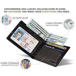 SERMAN BRANDS Mens Slim Bifold Wallet RFID Blocking Minimalist Front Pocket Full Grain Leather Wallets for Men - Thin & Stylish (Jet Black Elite)