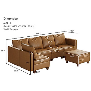 EASE MOOSE Customizable Modular Sectional Sofa with Storage Ottomans, Faux Leather Sectional Couch Convertible Modular Sofa with Reversible Chaises