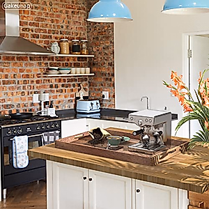 24'' Large Ottoman Tray,Walnut Wood Decorative Serving Tray with Handles for Breakfast, Dinner, Appetizers, Patio, Ottoman, Coffee Table, BBQ, Party –4 Coasters and 5 Greaseproof Papers for Free