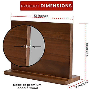 Wooden Magnetic Knife Holder 12 x 9" - Magnetic Knife Block without Knives - Kitchen Knife Holders for Counter top or Magnetic Knife Holder Stand - Double Sided Knife Magnet for Kitchen Knife Holder