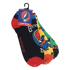 Ripple Junction Grateful Dead Steal Your Face and Pattern Women's 3-Pack Novelty Ankle Socks