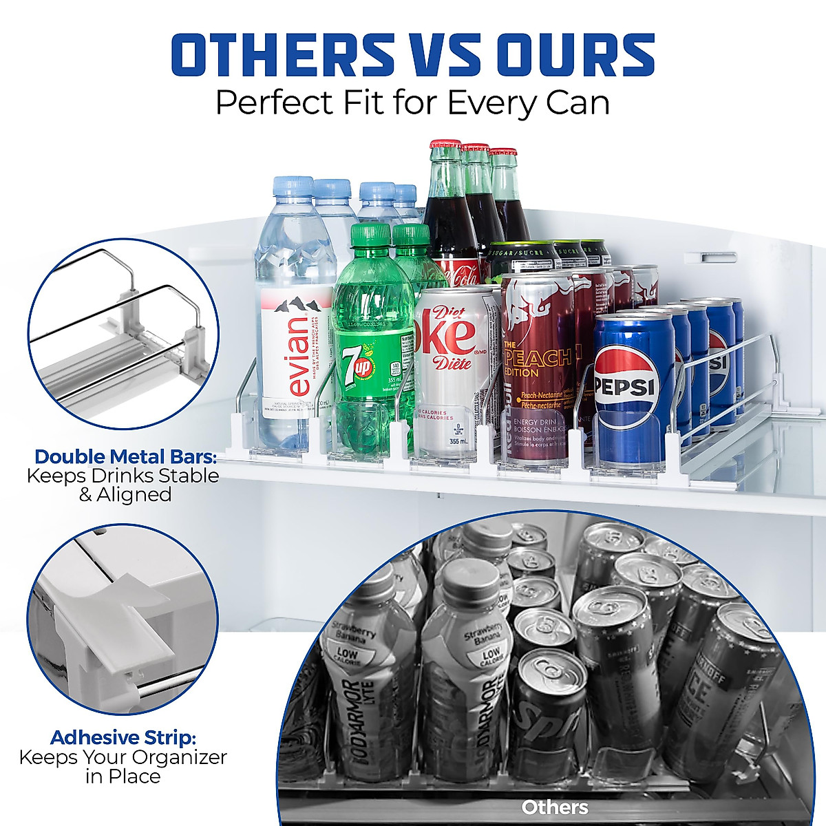 Drink Organizer for Fridge, Upgraded Self Pushing Fridge Drink Organizer, Automatic Drink Dispenser for Fridge-Holds up to 25 Cans - Accessories Included