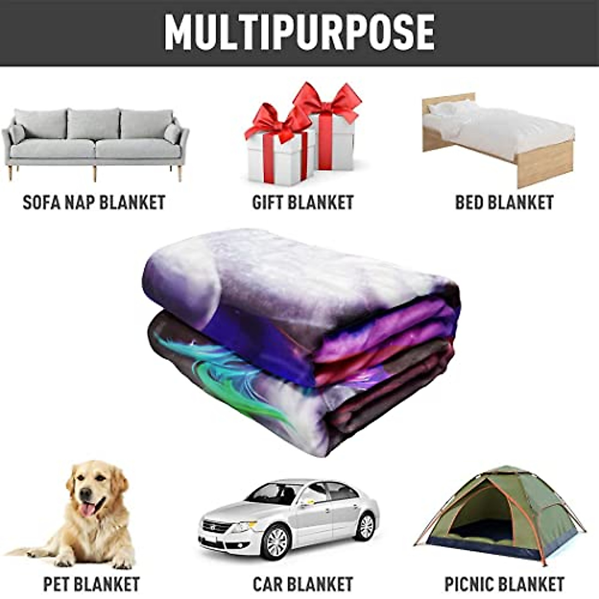 YISUMEI Warm Soft Cozy Plush Throw Fleece-Flannel Blanket 30"x40" Beautiful Unicorn Rainbow Nebula Moon