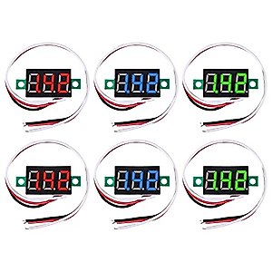 Diitao 6PCS Voltage Tester Small Digital Voltmeter Gauge Tester 0.36" 3 Wire DC 0-100V 3 Colors LED Display Voltage Tester DC Volt Meter Blue Red Green