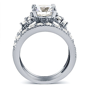 Kobelli Art Deco Moissanite Bridal Rings Set 3 CTW 14k White Gold, Size 6