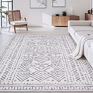 MontVoo-5x7 Area Rugs for Living Room-Soft Boho Machine Washable Rug-Moroccan Neutral Rug for Bedroom Non Slip Floor Carpet Indoor Rug for Dining Room Home Office Decor-Grey Rug