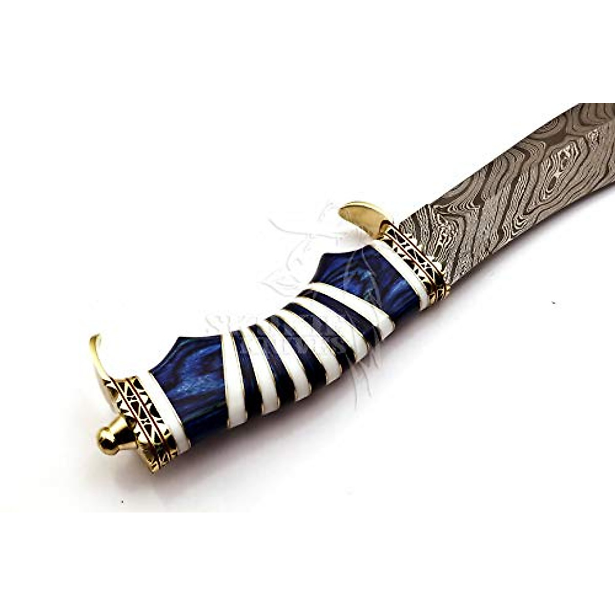 Skokie Knives Custom Hand Made Damascus Steel Hunting Bowie Knife Handle Camel Bone (Blue)