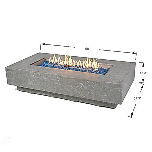 Elementi Plus Riviera Natural Gas Fire Pit for Outside Outdoor Fire Pit Table Smokeless Firepit Concrete Rectangular Fire Table Patio Heater Fireplace 60000 BTUs - Light Grey, 60 x 31.9 Inches