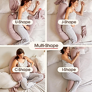 bbhugme Adjustable Pregnancy Pillow – Full Body Support for Side Sleeping - Adjustable Firmness and Shape - Supports Back, Legs, Belly, HIPS for Pregnant Women - Removable Cover - Dusty Pink