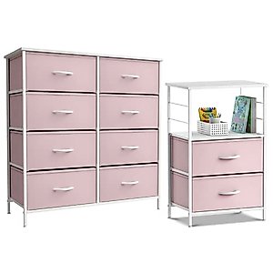 Sorbus Kids Dresser with 8 Drawers and 2 Drawer Nightstand Bundle - Matching Furniture Set - Storage Unit Organizer Chests for Clothing - Bedroom, Kids Rooms, Nursery, & Closet (Pink)