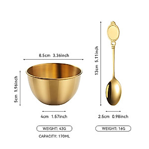 18/8 Stainless Steel Condiments Side Sauces Dishes Cereal Dessert Ice Cream Appetizer Bowls and Spoons Small Gold Serving Suace Cups for Kitchen Mini Dessert Cups