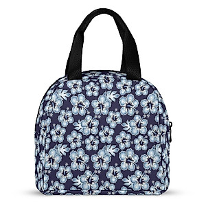 Hawaiian Flowers Insulated Lunch Bag Reusable Bento Box Cooler Tote Leakproof Containers with Ice Packs for Women Men