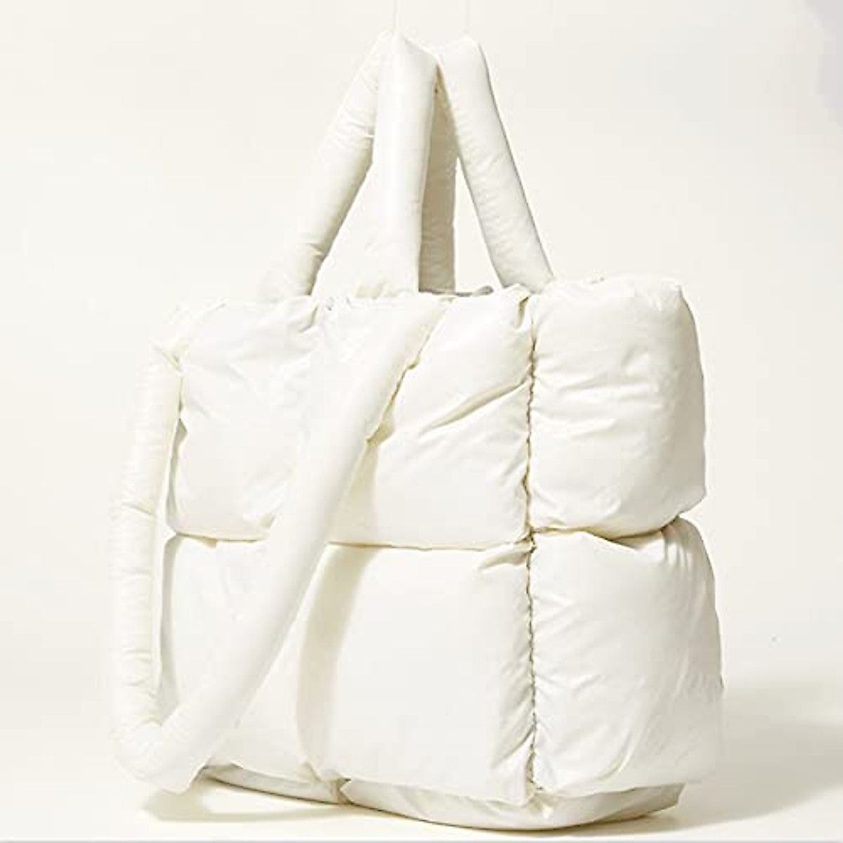 Puffer Tote Bag for Women Quilted Puffy Handbag Light Winter Down Cotton Padded Shoulder Bag Down Padding Tote Bag with Inner Zip Pocket