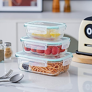 Pmssypl 3 Piece Glass Food Storage Container Set Sealed Reusable Pantry Kitchen Storage Container Glass Lunch Prep Container Lunch Box, Microwave, Refrigerator and Dishwasher.