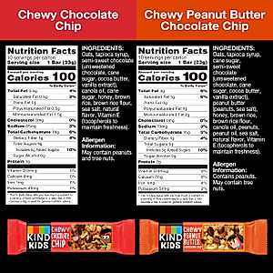 KIND KIDS Chewy Granola Bars, Chocolate Chip and Peanut Butter Chocolate Chip, Variety Pack, 100% Whole Grains, Gluten Free Bars, 0.81 oz (20 Count)