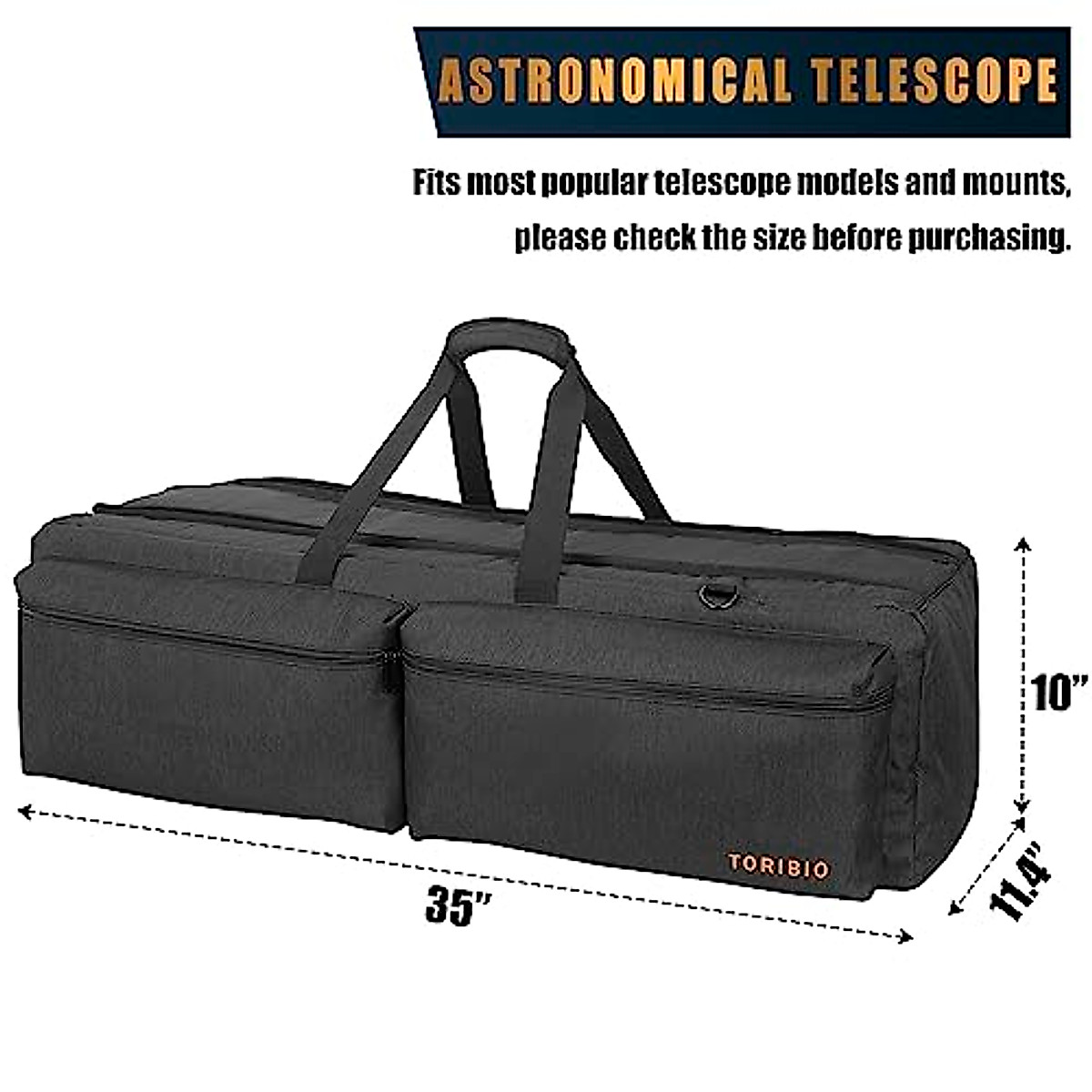 TORIBIO Telescope Case Bag, 35" Padded Storage Bag and Telescope Carrying Case for Telescope, Telescope Travel Bag with Pockets & Buckled Straps to Easily Secure Optical Tube & Tripod