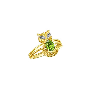 Rylos Rings for Women 14K Gold Plated Silver CAT Ring 7X5MM Oval Gemstone & Sparkling Diamonds August Peridot Jewelry Size 8