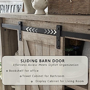 72” Tall Farmhouse Bookshelf, 32” Wide Large Modern Wooden Bookcase with Sliding Barn Door, 5-tier Display Cabinet with Adjustable Shelves, Storage Cabinet for Living Room, Bedroom, Light Grey