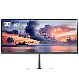 Fiodio 24'' 21:9 75Hz Computer Monitor, 2560x1080P Ultra Wide Full HD Flat Monitor with HDMI Display Ports, Adjustable Tilt, Free-Tearing Eye Care for Home Office, Gaming (DP Cable Included) (23H2F)