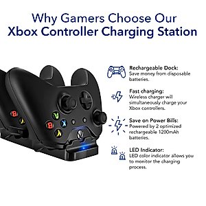 Charging Dock Stations Dual Xbox One Controller Charging Station - Fast Charging Dock with USB Cable & LED Indicator - Compatible with Xbox One S, X Controllers - Wireless Charger (Horizontal)