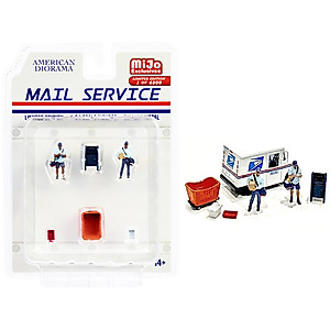 American Diorama Mail Service 6 Piece Diecast Set (2 Male Mail Carrier Figurines and 4 Accessories) Limited Edition to 4800 Pieces Worldwide for 1/64 Scale Models