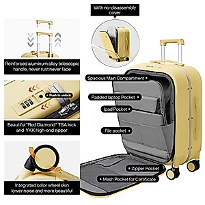 Luggage Suitcase with Spinner Wheels, 24'' Checked Travel Luggage Aluminum Frame PC Hardside with TSA Lock & Cover-Lark Yellow