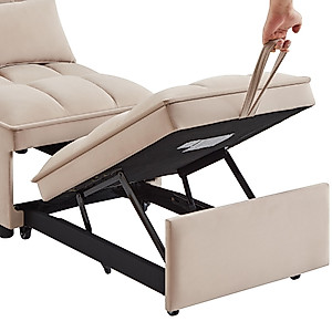 Ball & Cast 4 in 1 Convertible Sleeper Chair, Velvet Single Sofa Bed with Side Pockets,Pull Out Couch with Adjustable Backrest and Pillow, Multi-Function Chaise Lounge for Livingroom,Taupe