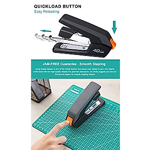 Deli Effortless Desktop Stapler, 40-50 Sheet Capacity, One Finger Touch Stapling, Easy to Load Ergonomic Heavy Duty Stapler, Includes 1500 Staples and Staple Remover