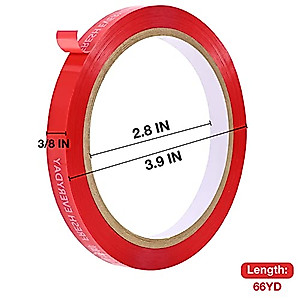Olaismln Bag Sealing Tape, 3/8 inch x 66 yd Red Poly Tapes, Plastic Produce Bags Tape for Meat Cake Bread Icing (3Pack)