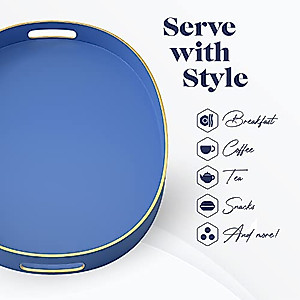 American Atelier Blue Serving Tray with Gold Trimming | Oval Serving Tray with Handles | Trays for Serving Food, Coffee, Tea, and More | Classic Oval Coffee Table Tray in Cobalt Blue