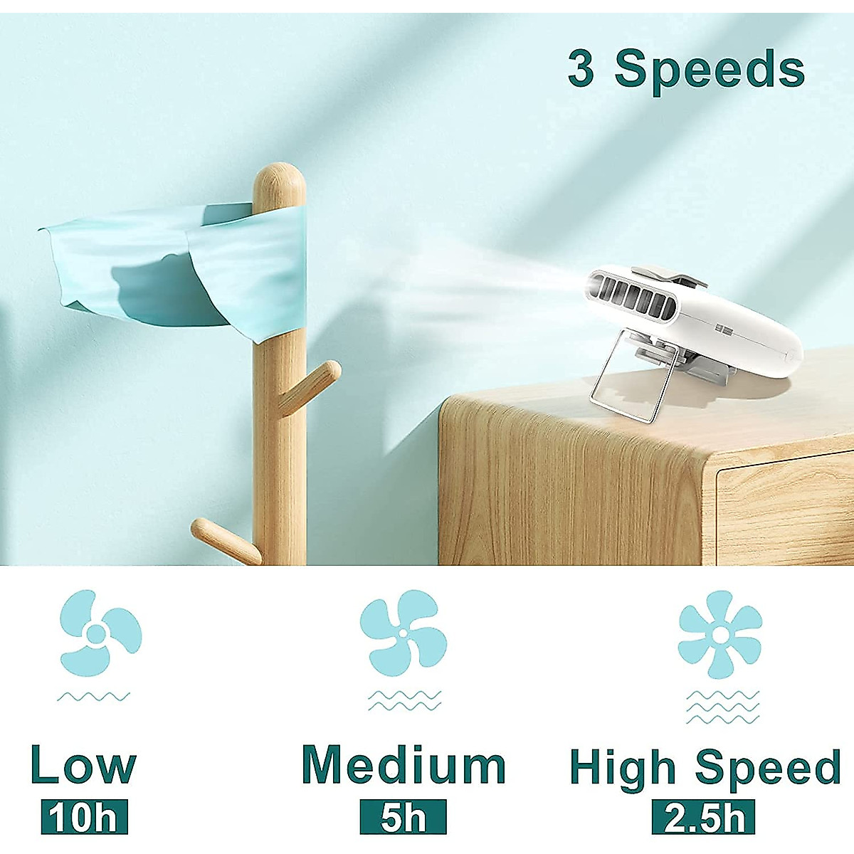 Sagekia Rechargeable Necklace Fan, Portable Neck Fan, Personal Fan Wearable, Waist Clip Fan, Completely Free Hands, Perfect for Outdoor Work/Travel/Camping/Fishing/Sports/Farm