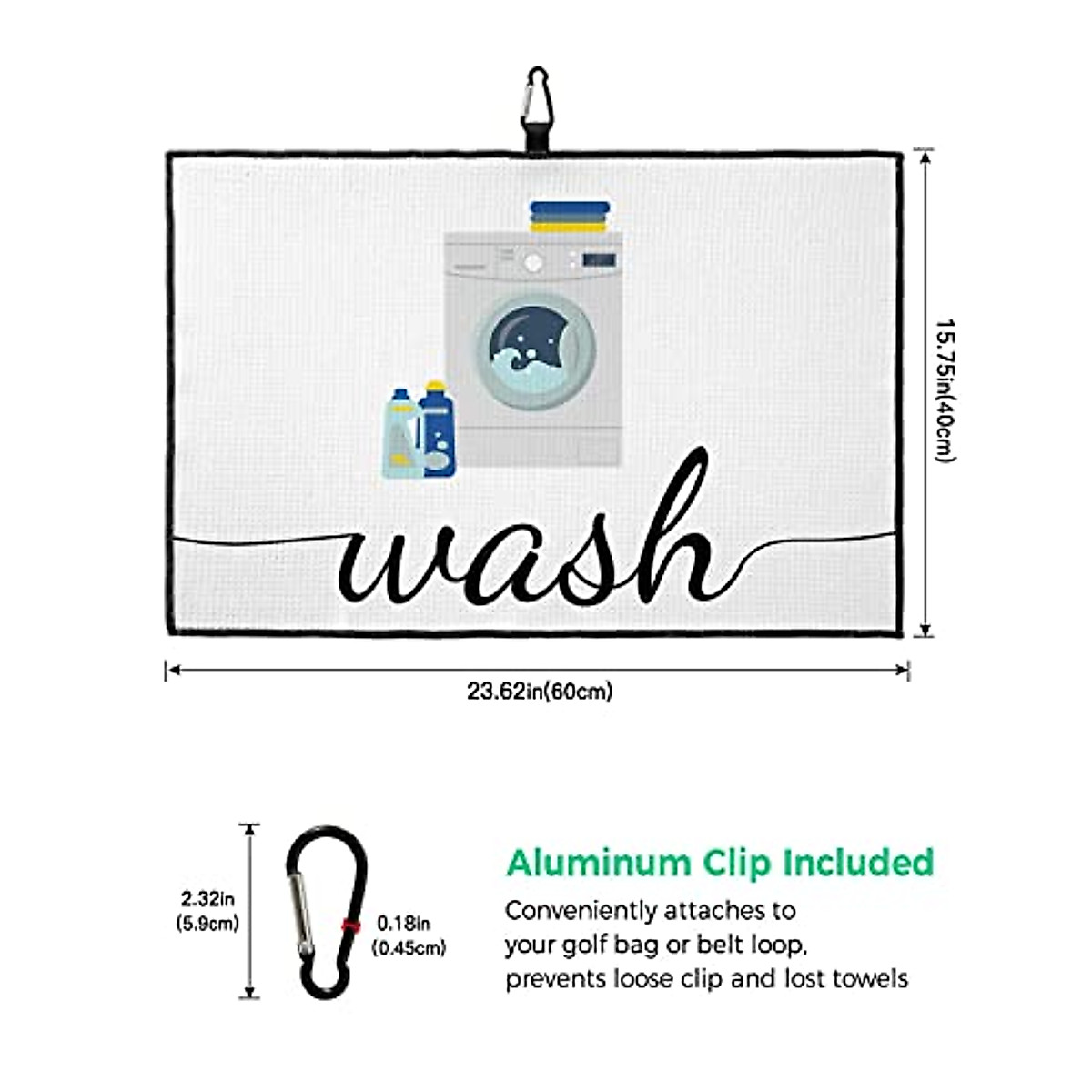 ARTSHOWING Laundry Washing Machine Golf Towel 24x16in, Absorbent Water Quick Dry Microfiber Golf Towel with Clip, Soft Sports Towel Golf Accessory for Men Women, Gift for Golf Fan,
