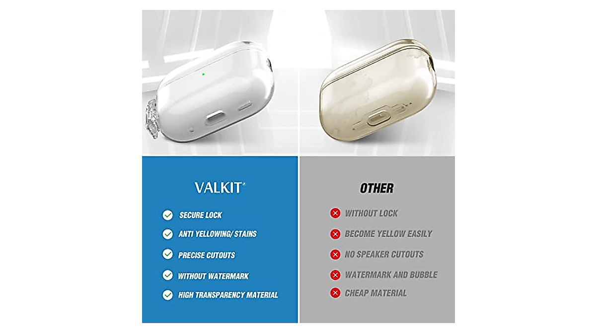 Valkit Clear AirPods Pro 2 Case - Shockproof & Lock Design