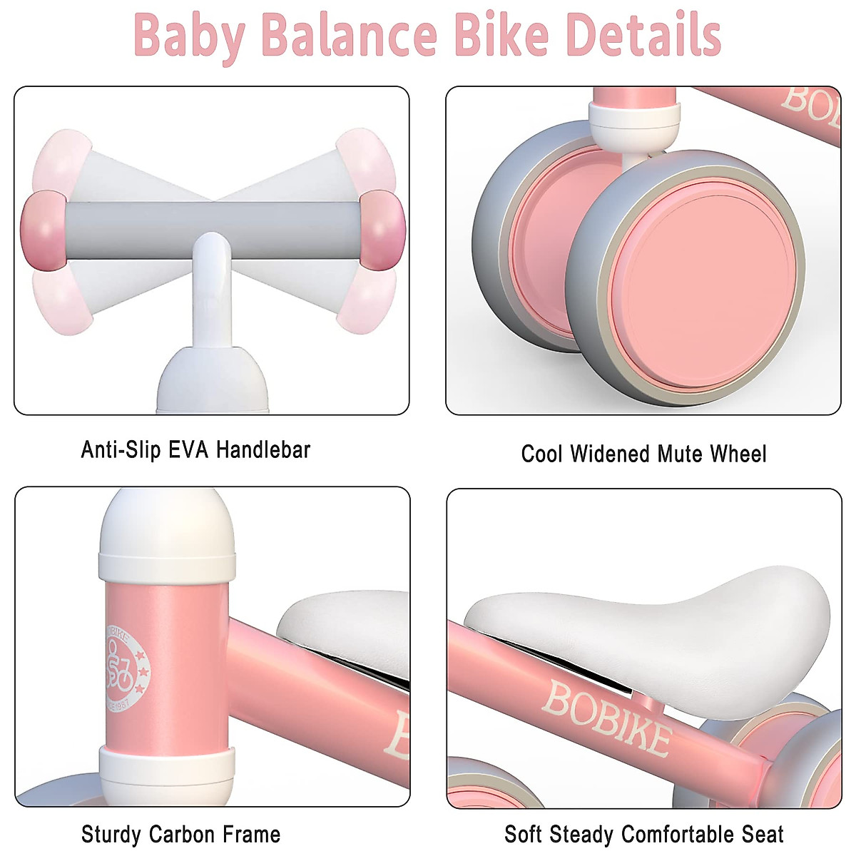 Bobike Baby Balance Bike Toys for 1 Year Old Gifts Boys Girls 10-24 Months Kids Toys Toddler Best First Birthday Gifts Children Walker Baby Walker No Pedal Infant 4 Wheels Bicycle (Pink)
