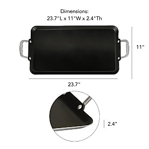 Vasconia Durable Double Burner Griddle - Nonstick Griddle for Frying, Grilling - Home and Commercial Kitchen Cookware, Oven Safe & Dishwasher Safe - 20″ x 11″ Pure Aluminum Griddle Pan for Stove Top