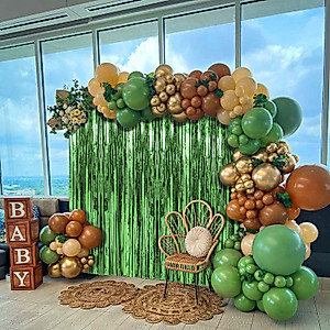 Crosize 3 Pack 3.3 x 9.9 ft Green Foil Fringe Backdrop Curtain, Streamer Backdrop Curtains, Streamers Birthday Party Decorations, Tinsel Curtain for Parties, Galentines Decor, Preppy, Photo Booth