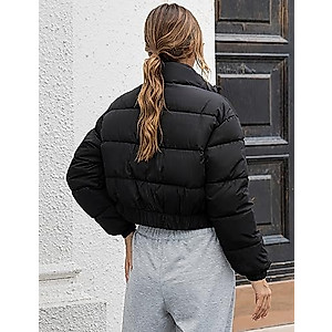 Gihuo Womens Cropped Quilted Puffer Jacket Lightweight Padded Coat Warm Puffy Coat Zip UP Bubble Coats with Pockets(Black-S)