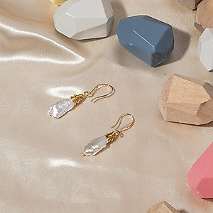 Cowlyn Irregular Pearl Earrings Pendant Baroque Culture 14k Gold Hypoallergenic for Women Gifts Jewelry