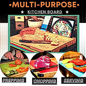 ALTO-PEAK COLLECTIVES–100%Extra-Large Bamboo Wood Prep Cutting Board for Kitchen-4 Plastic Flexi Mats–Beautiful Wooden Charcuterie boards w/handles & 3 deep-compartments-Chopping Board-cell/iPad stand