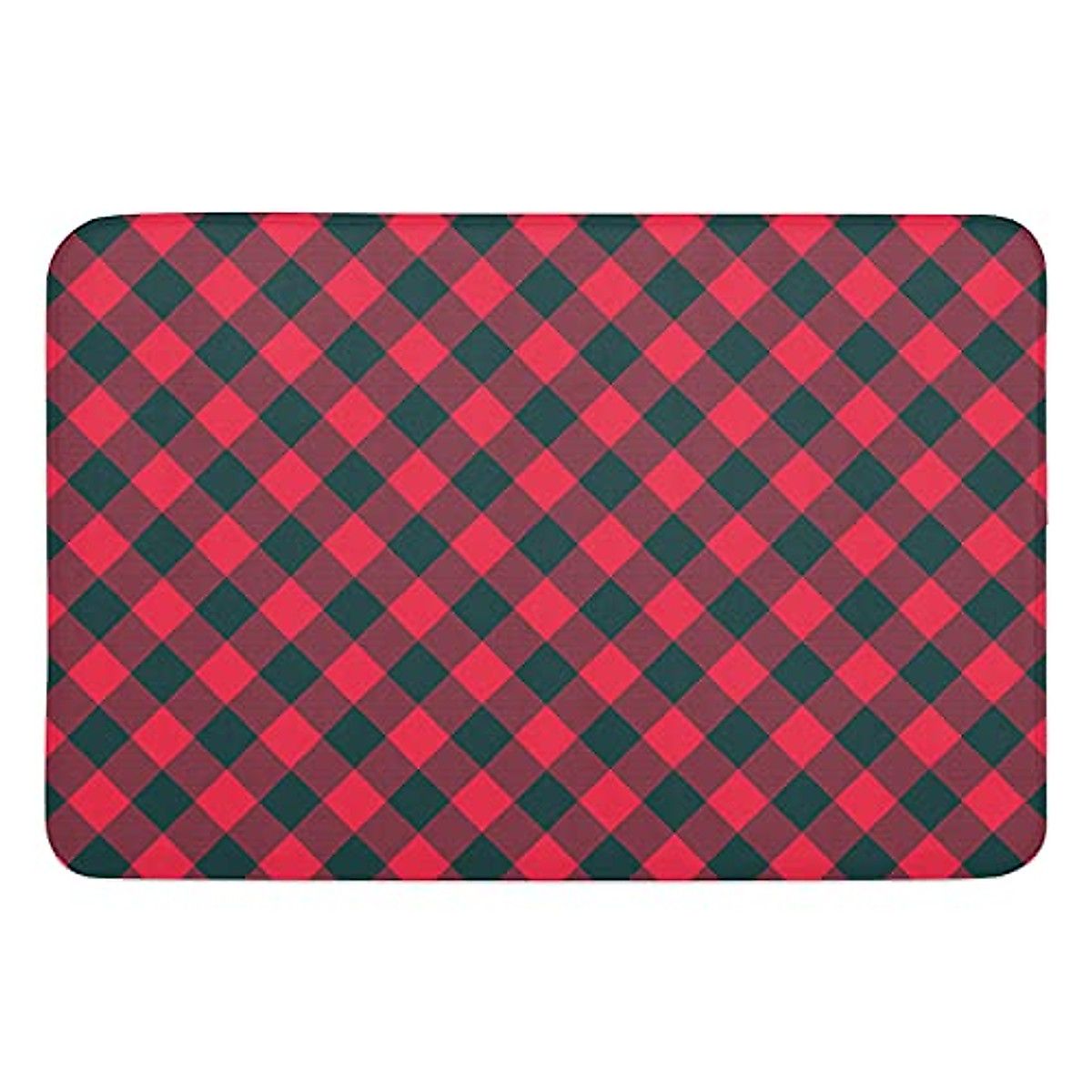 Red Plaid Check Christmas Bath Rugs Checkered Sponge Doormat Non Slip Backing Durable Soft Flannel Mat Memory Foam Mats Carpet for Bathroom Kitchen 32x20In