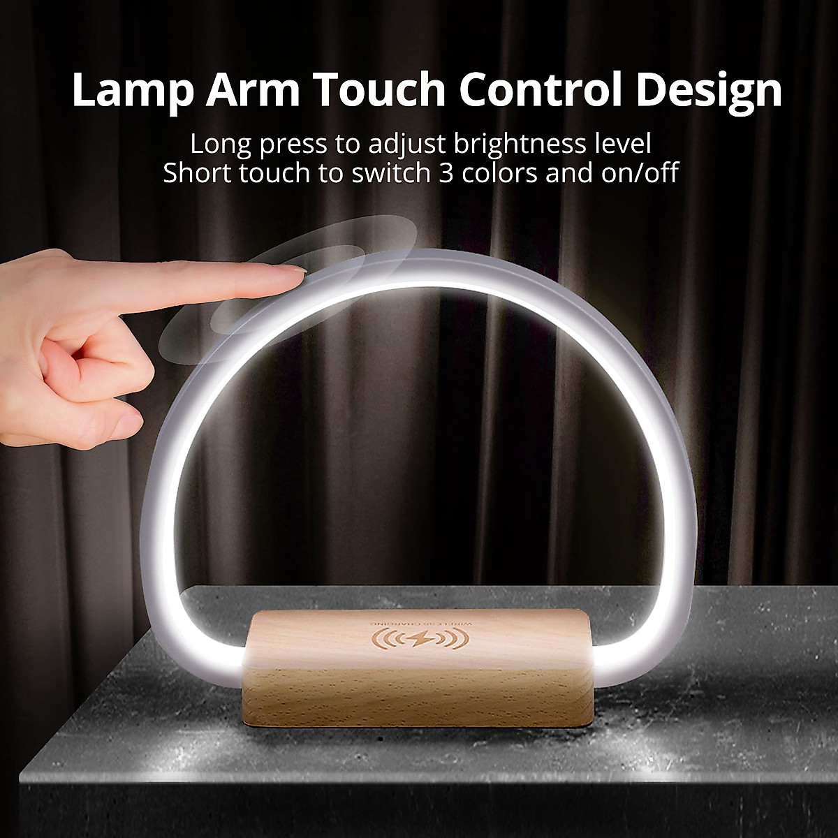 Sparkling Wonderful Bedside Table Lamp with Qi Wireless Charging & USB Port, Touch Control Desk Lamp with 3 Color Modes, Night Light Eye-Caring Reading Lamp for Bedroom, Dorm, Office