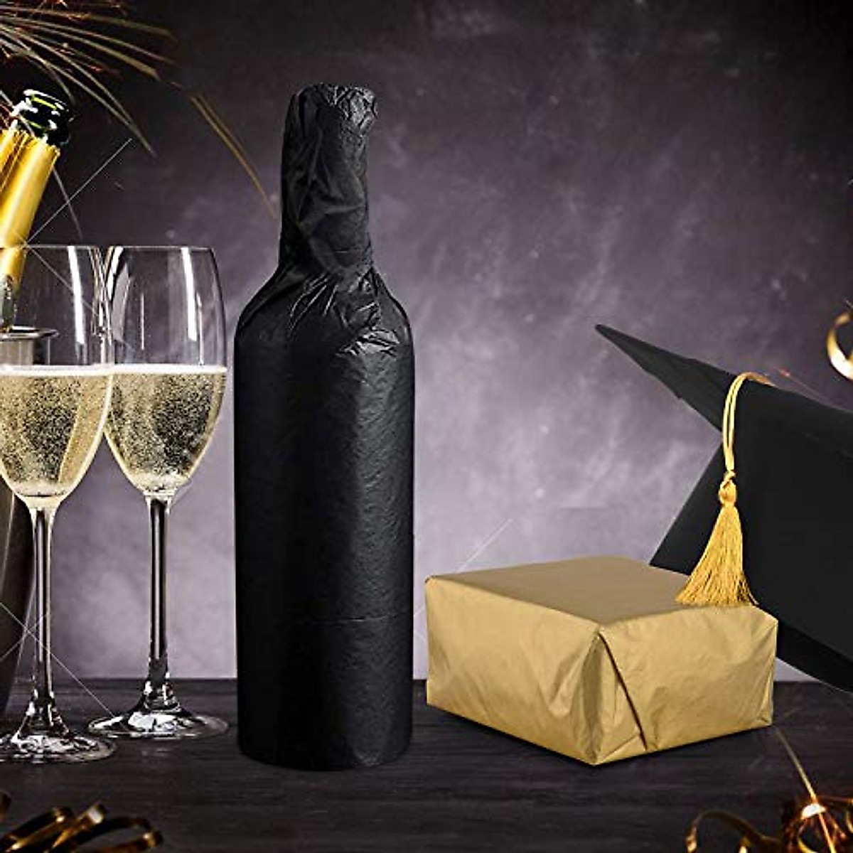 AORZIT Black Tissue Paper 80 Sheets Black Wrapping Tissue Paper Bulk 14x20 Inch Black Tissue Paper for Gift Bag Wrapping DIY Crafts Shredded Filler Birthday Graduation Halloween Party Decor (Black)