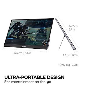 ViewSonic VX1755 17" 1080p Portable IPS Gaming Monitor with 144Hz, AMD FreeSync Premium, 2 Way Powered 60W USB C, Mini HDMI, and Built in Stand with Cover for Home and Esports (Renewed)