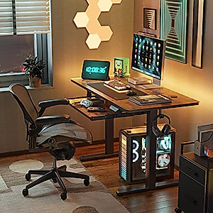FEZIBO Height Adjustable Electric Standing Desk with Keyboard Tray, 48 x 24 Inches Sit Stand up Desk with Splice Board, Black Frame/Rustic Brown Top