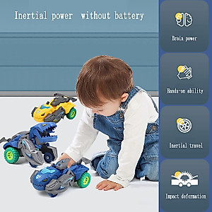 LGUIY Dinosaur Car Toys for Kids,2-Piece Transforming Dinosaur Cars Collision Transform Battle Kid Toy, Inertia Powered Car Toy Gifts for 2 3 4 5 Year Old Boy Girl